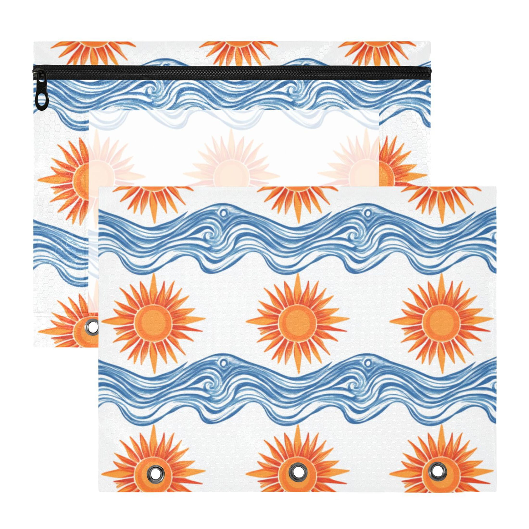 Sun and Waves 3-Ring Binder Pouches A4 Size Zipper Pocket File Storage ...