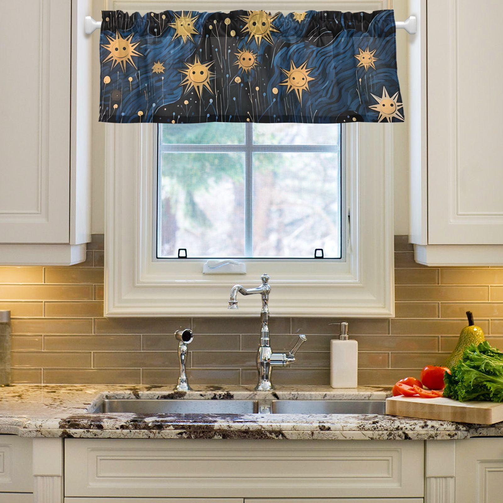 Sun in Blue and Black Curtain Valances Farmhouse Design Window ...