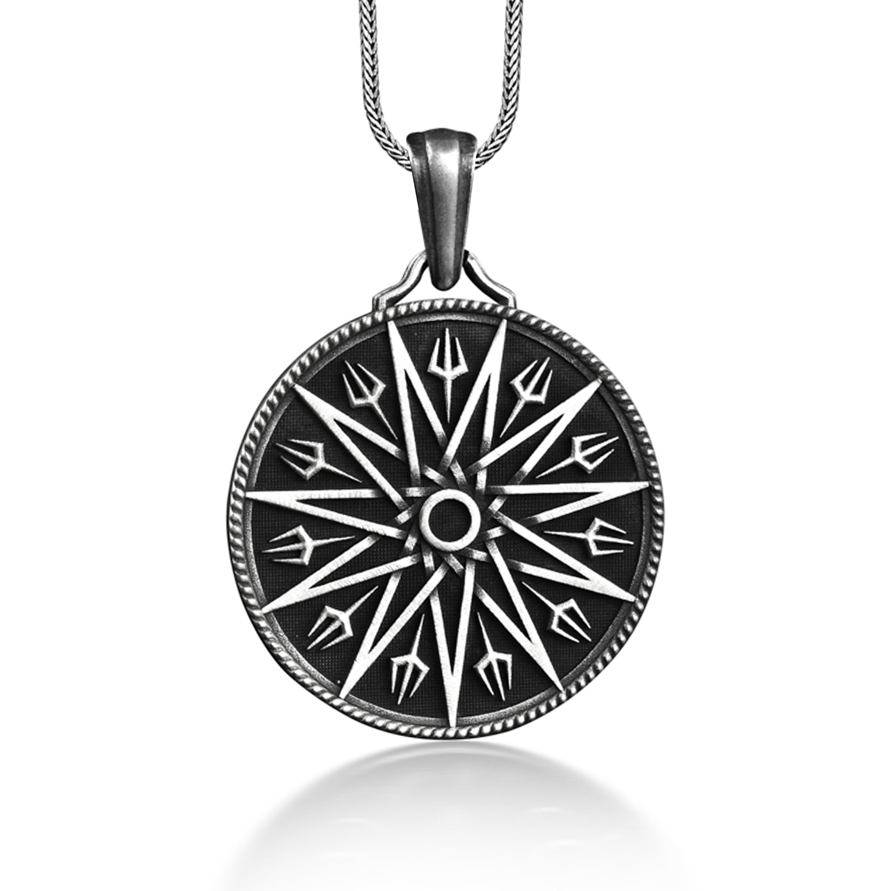 Sun mandala and trident pendant necklace in silver, Spiritual healing ...