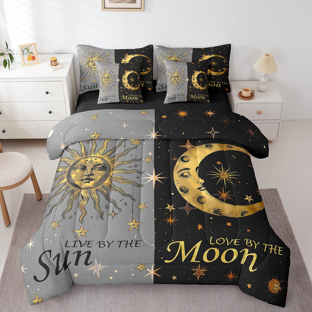 Sun snd Moon Bedding 7 Pcs Twin Size Boho Exotic Style Bed in a Bag for Boys Girls Adult ...
