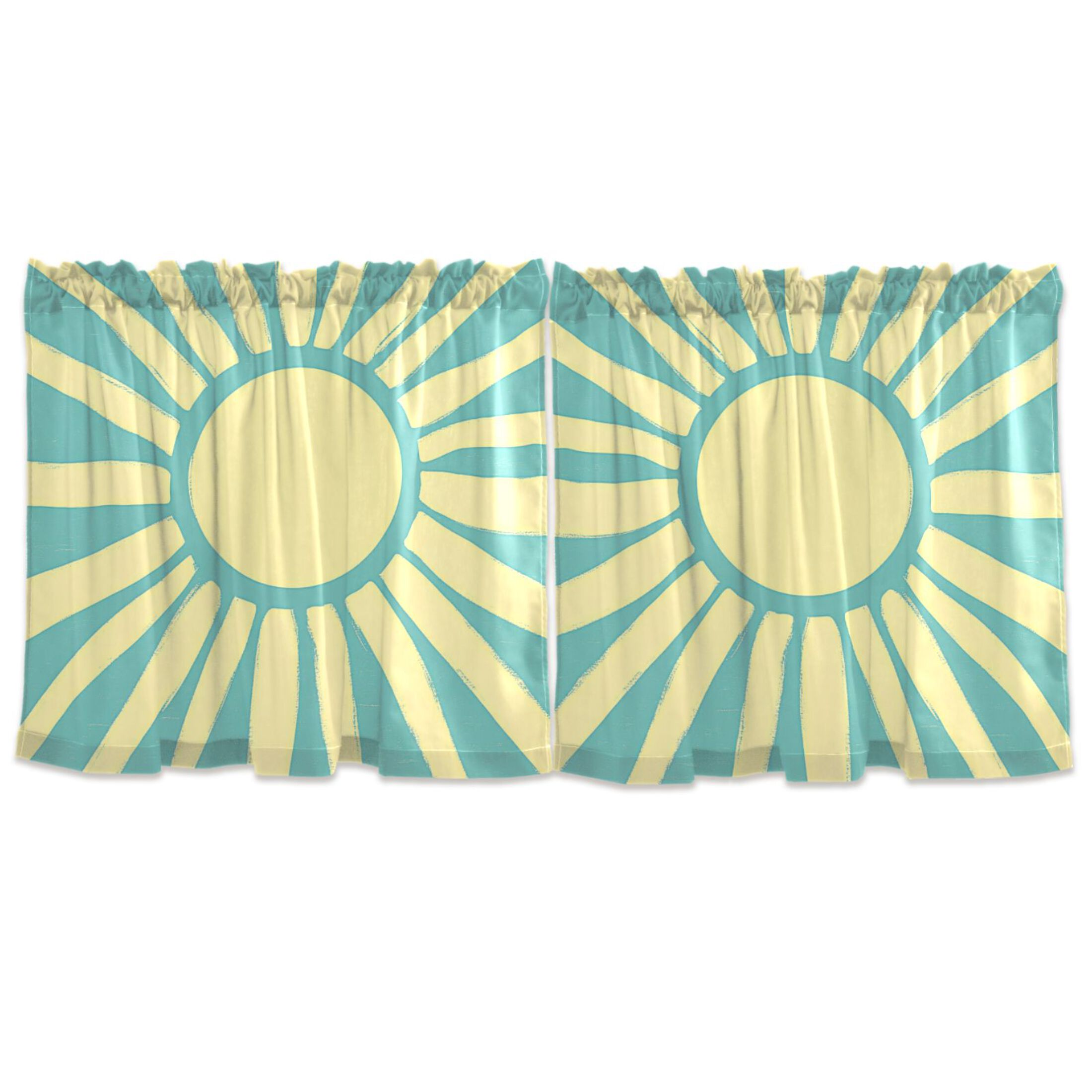Sun with Rays Tier Curtains for Kitchen 57x36 Inch Semi Sheer Light ...