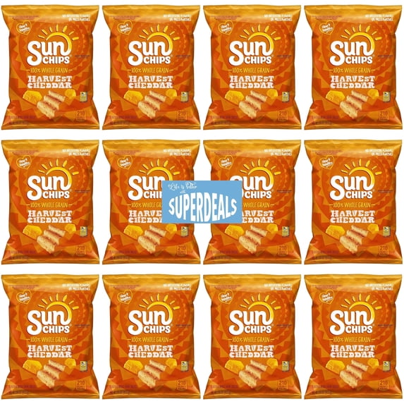 SunChips Harvest Cheddar 100% Whole Grain, 1.5 Oz, Pack of 12 Snack ...