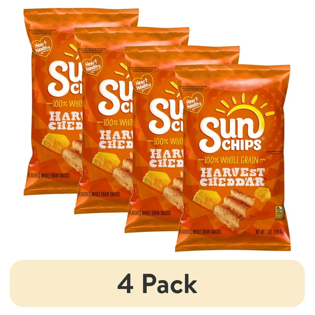 (4 pack) Sun Chips 100% Whole Grain Harvest Cheddar Flavored Multigrain ...