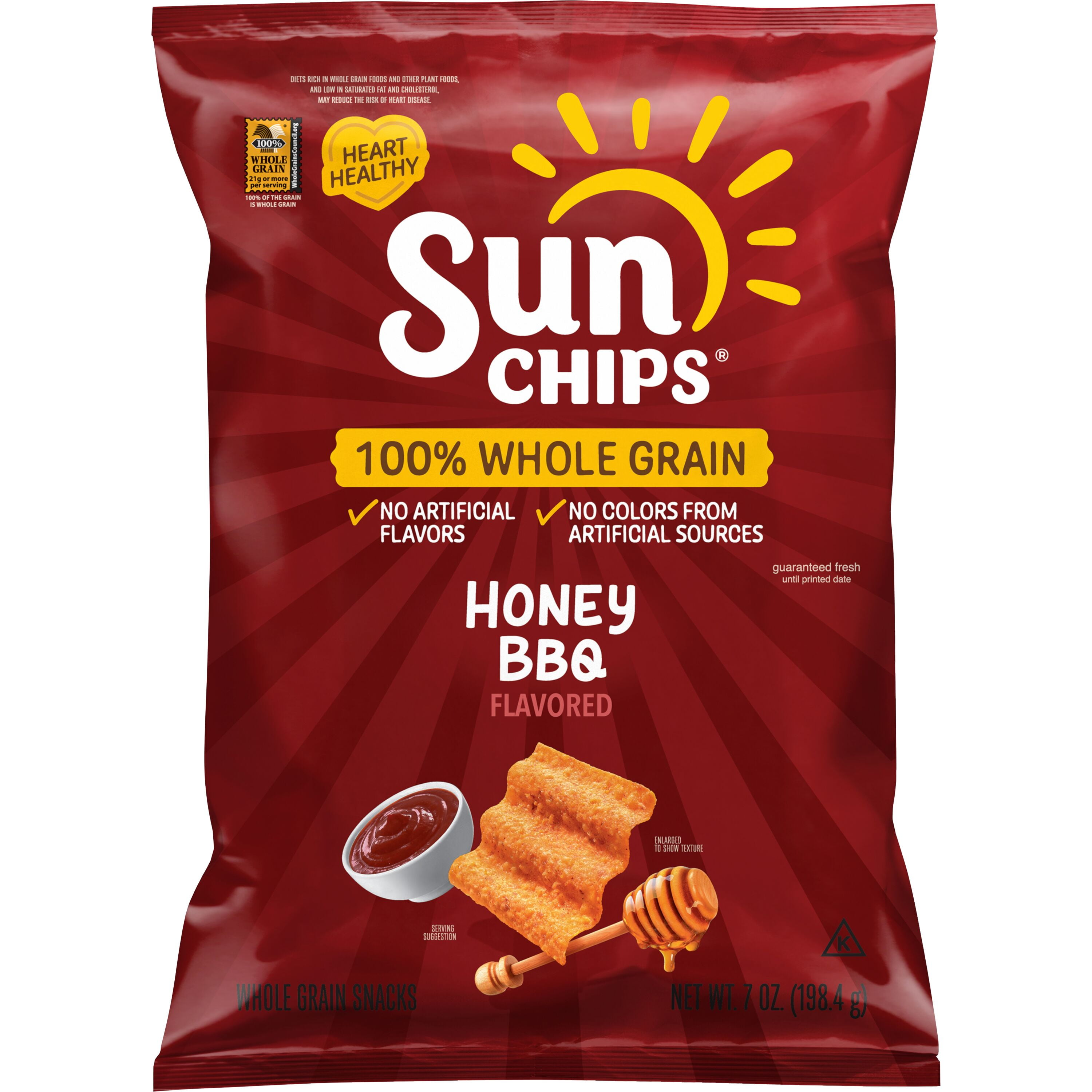 SunChips Whole Grain Snack Chips Honey BBQ 7 oz Bag, Wavy, Heart ...