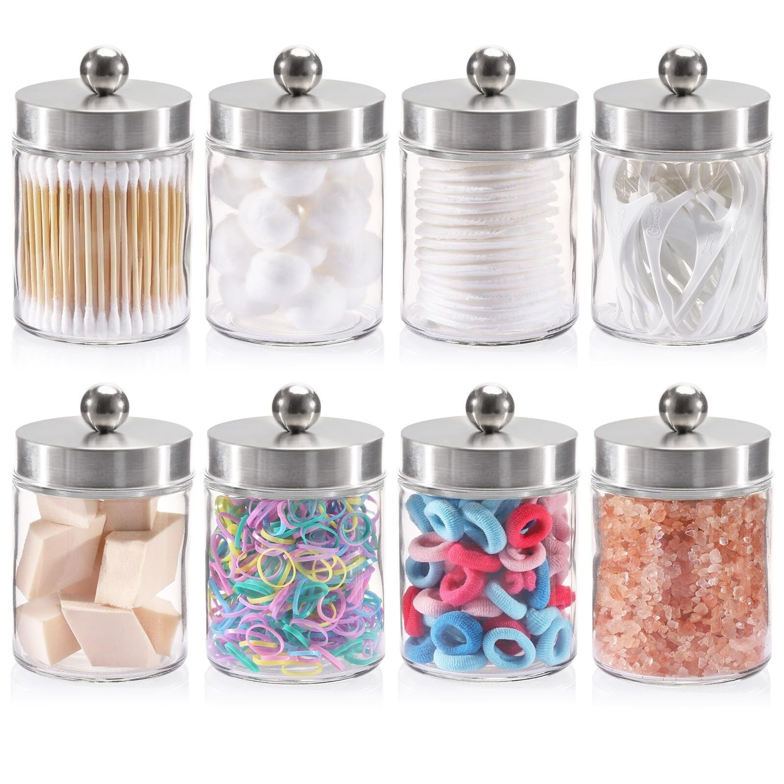 SunFlower Company 8 Pack Glass Qtip Holder Dispenser, 10-Ounce Bathroom ...