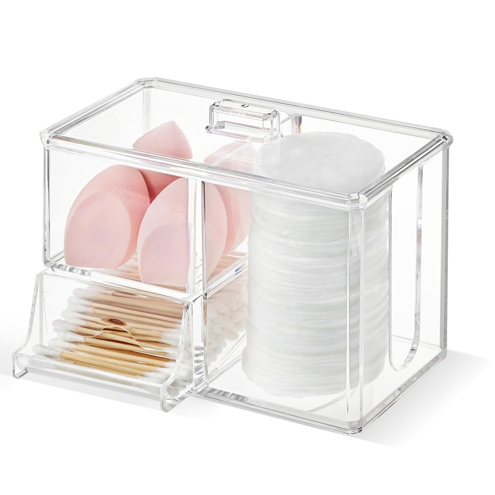 SunFlower Company Holder Cotton Ball and Swab Dispenser with Lid Clear ...