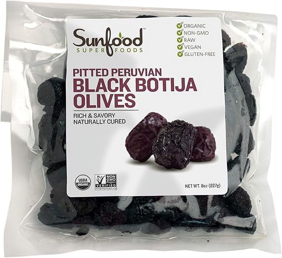 SunFood Organic Black Peruvian Botija Olives Pitted -- 8 oz Pack of 4 ...