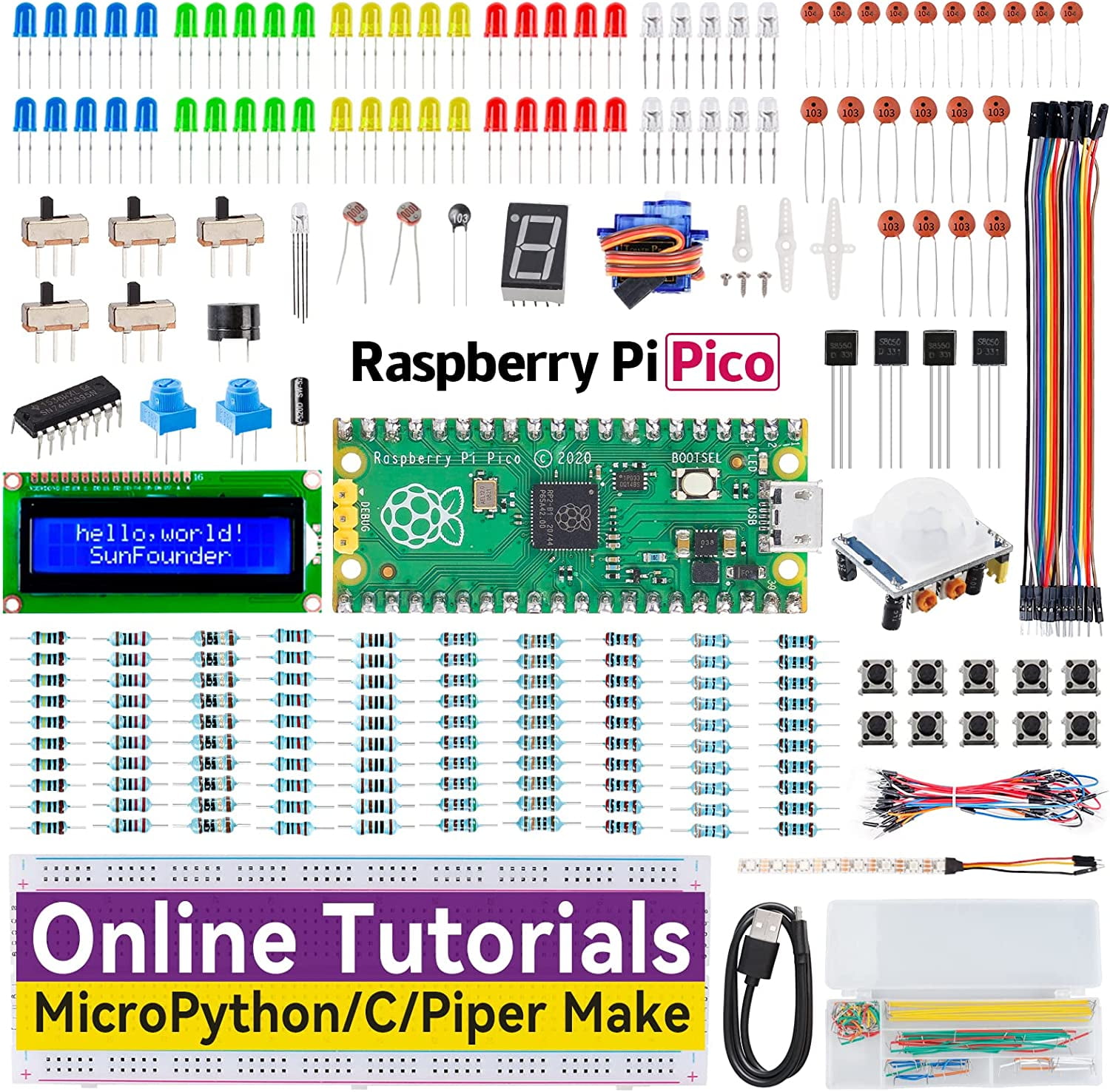 Starter Kit for Raspberry Pi Pico with 40 Projects Online Tutorials, roPython C Piper Make Code ...