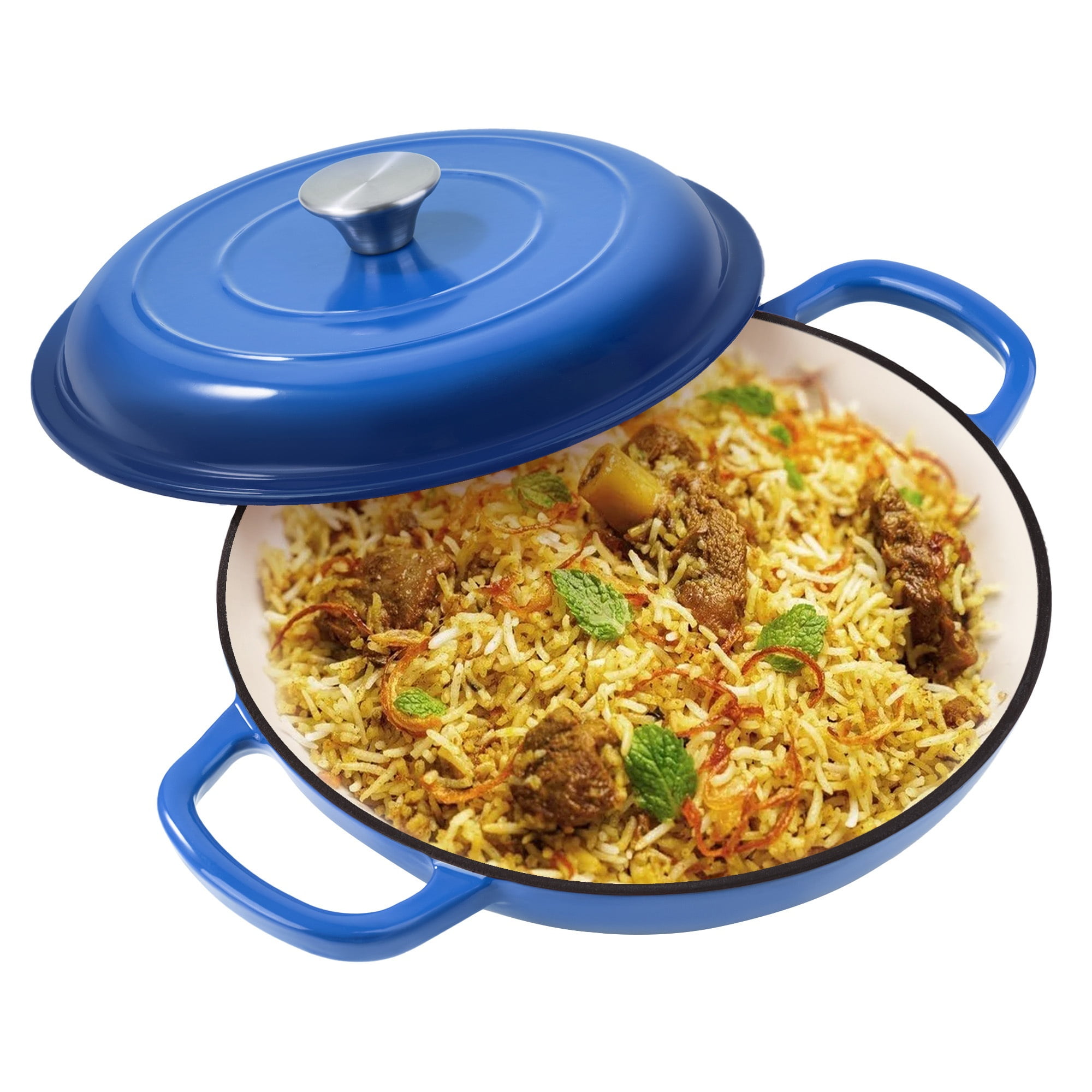 SunGrand 3QT Enamel Cast Iron Dutch Oven with Lid - Oven Safe, Shallow ...