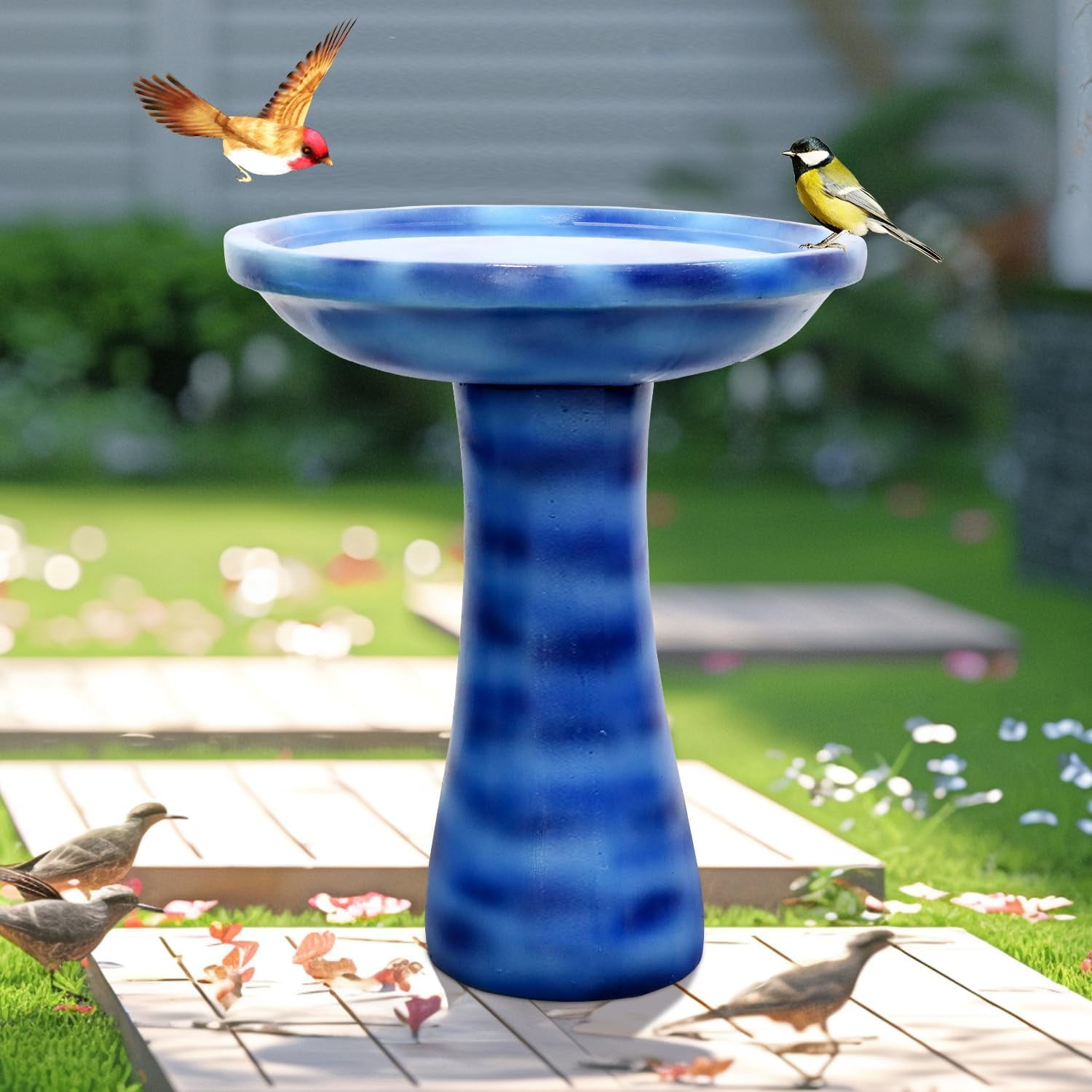 SunJet 23.6 Inch Heigh Concrete Bird Bath with Faux Ceramic Finish ...
