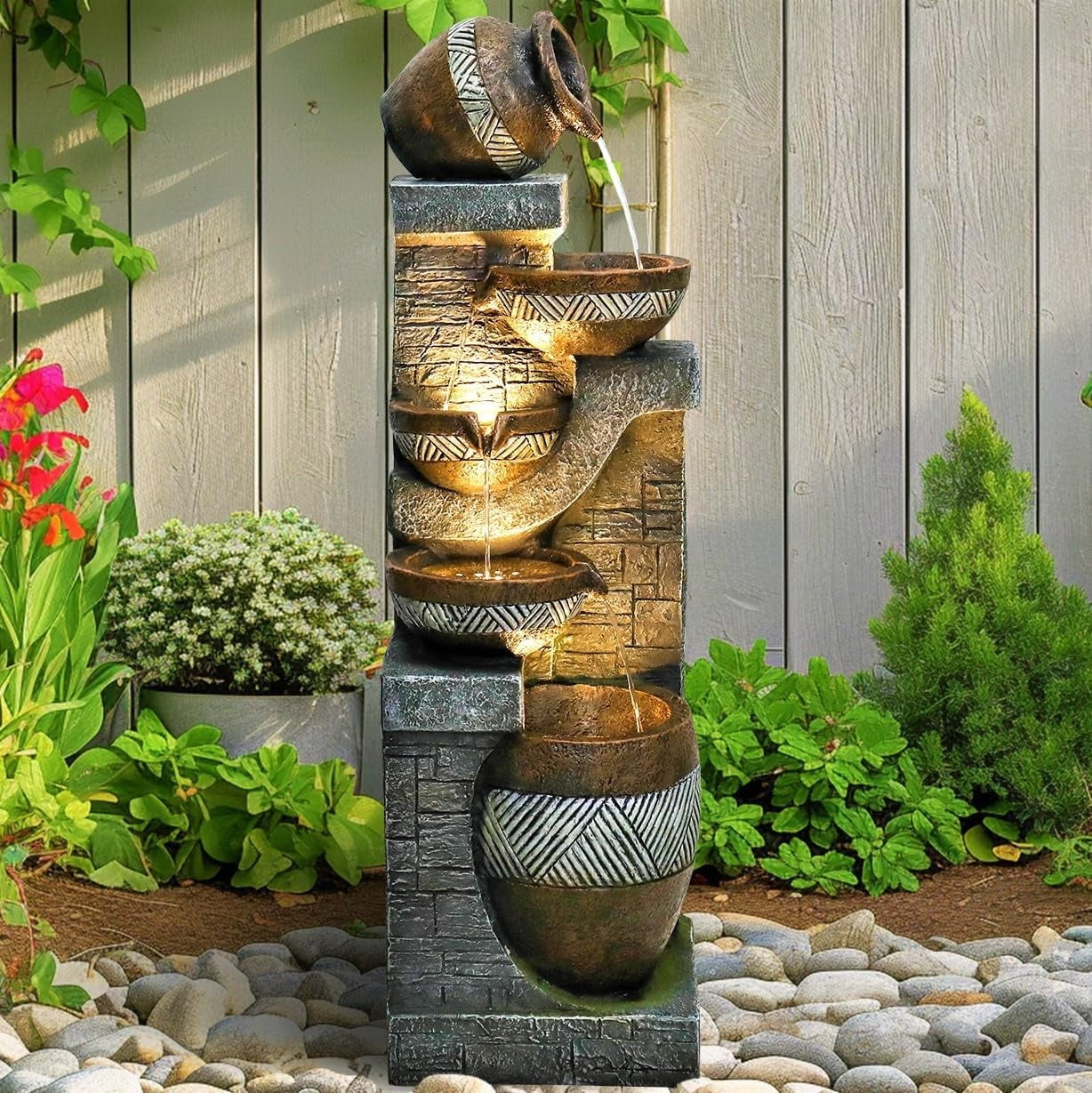 SunJet 5-Tiers Indoor/Outdoor Garden Water Fountain - 42.5inches Modern ...