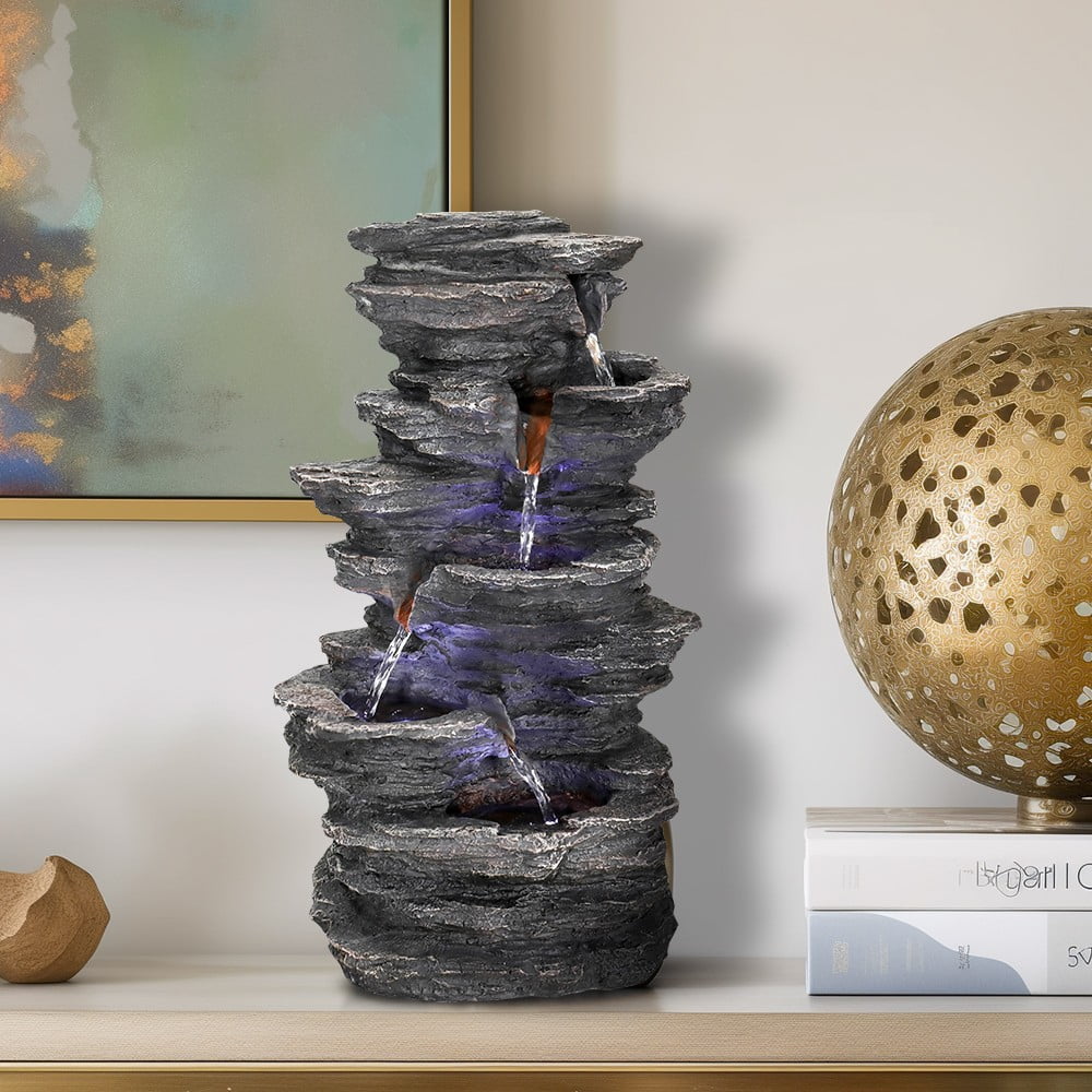 SunJet Indoor Tabletop 5-Tiered Soothing Resin-rock Cascading Waterfall ...