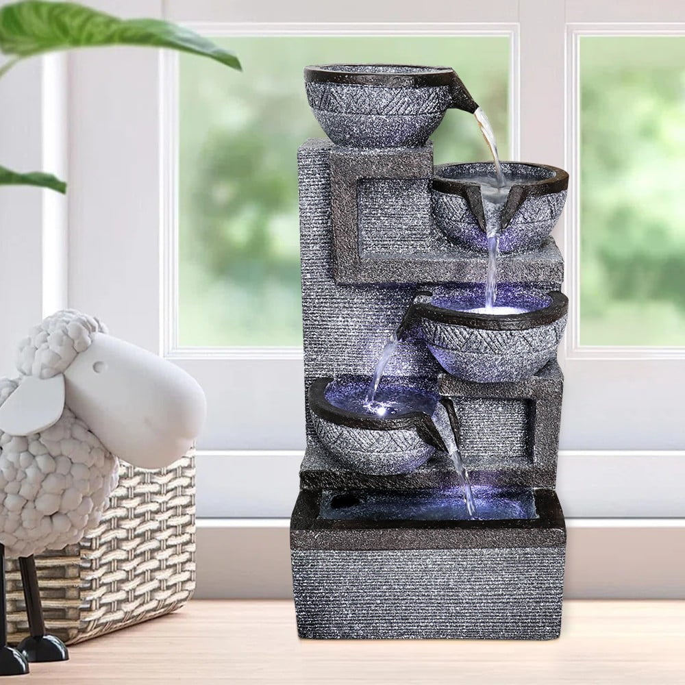 SunJet Large Indoor Water Fountain - 15.7”5-Step Relaxation Waterfall ...