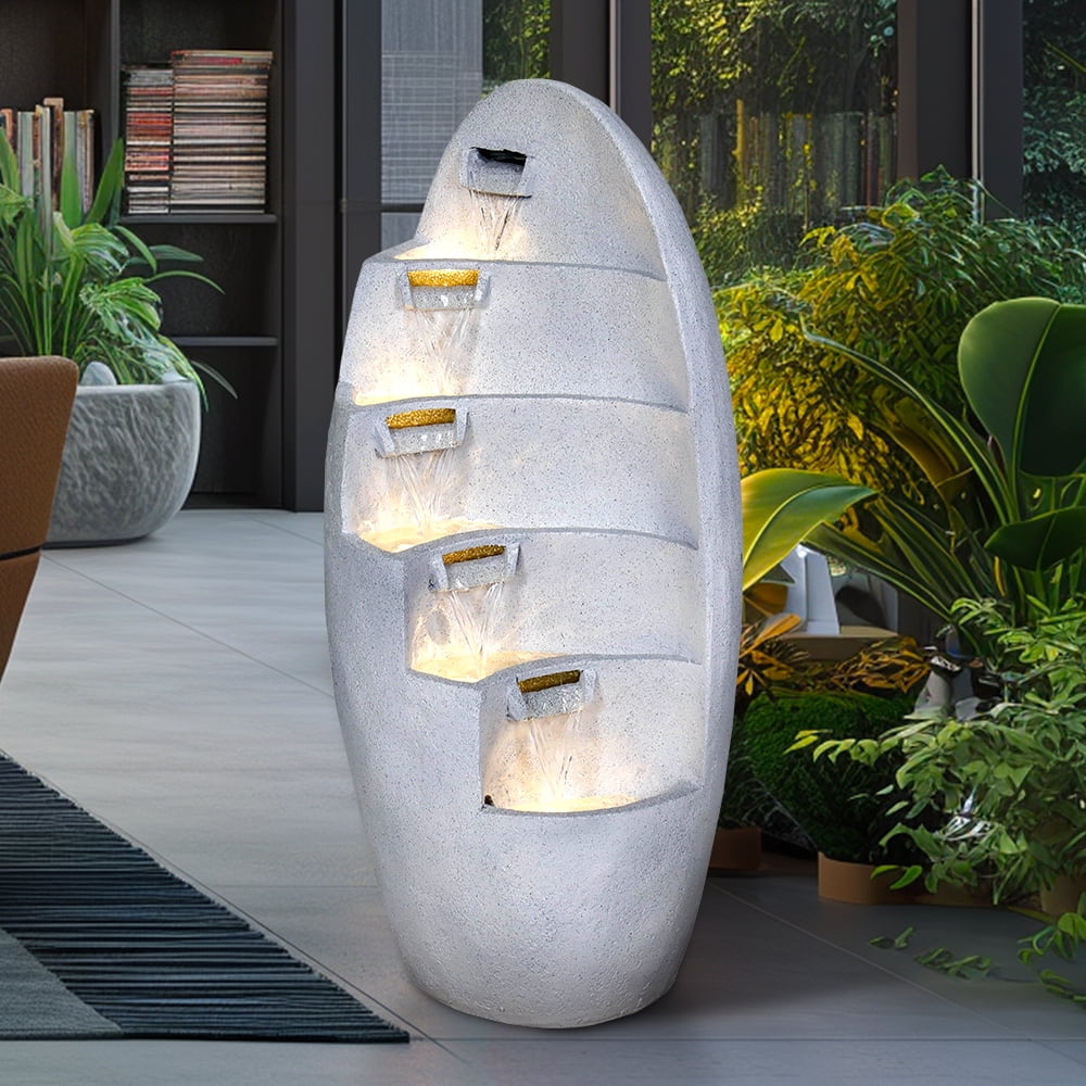 SunJet Modern Cascade Outdoor Floor Water Fountain 31.4" High with LED ...