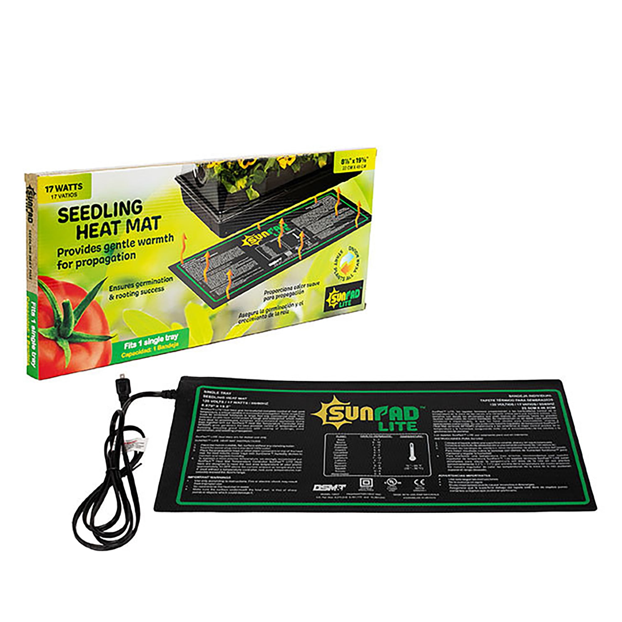 SunPad Lite 17W Propagation Heating Mat for Seeds, 9" x 19.5" - Walmart.com
