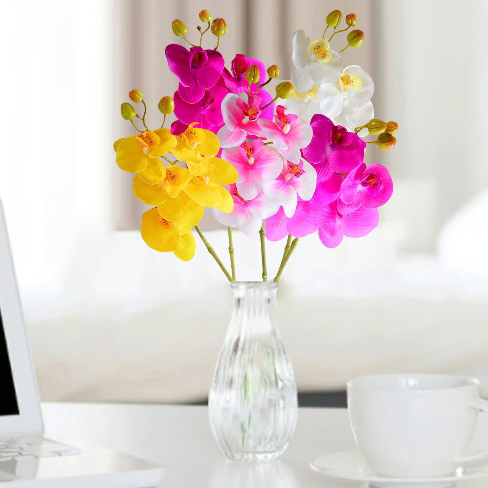 Walbest Artificial Moth Orchids with Stem Realistic 5 Head Fake ...