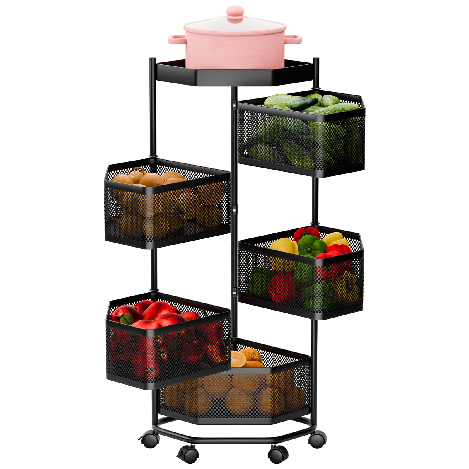 SunRoad Fruit Vegetable Basket, Rotating Storage Shelves Rack, Kitchen ...