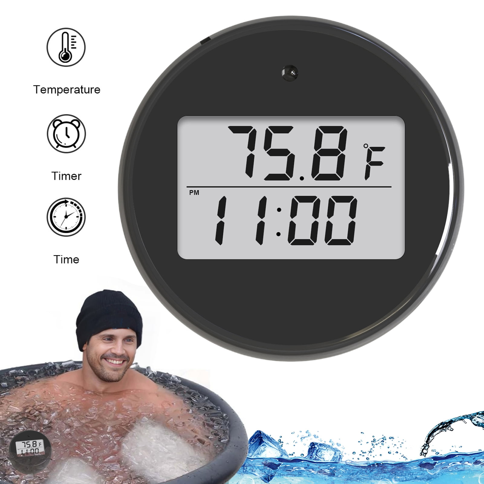 SunRoad Ice Bath Thermometer with Timer Time Temperature Display IPX6 ...