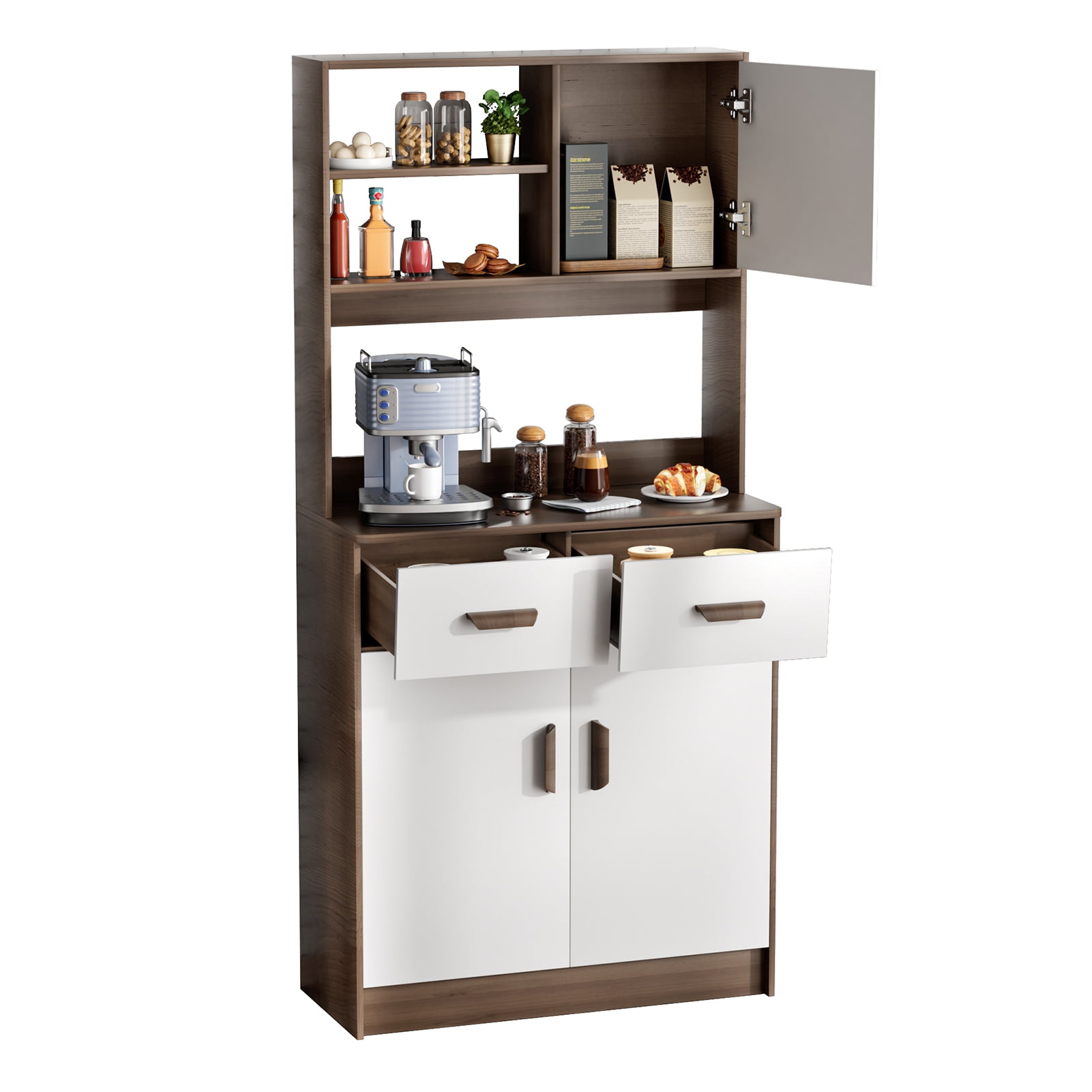SunRoad Kitchen Pantry Storage Cabinet, Freestanding Hutch Cabinet with ...