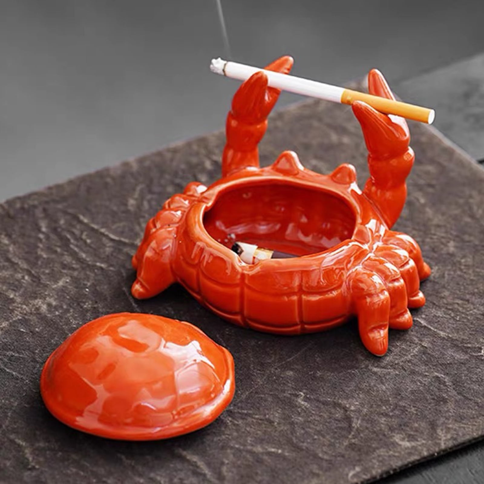 SunShiLing Cute Crab Ashtray With Lid Anti Fly Ash Ceramic Cigar ...