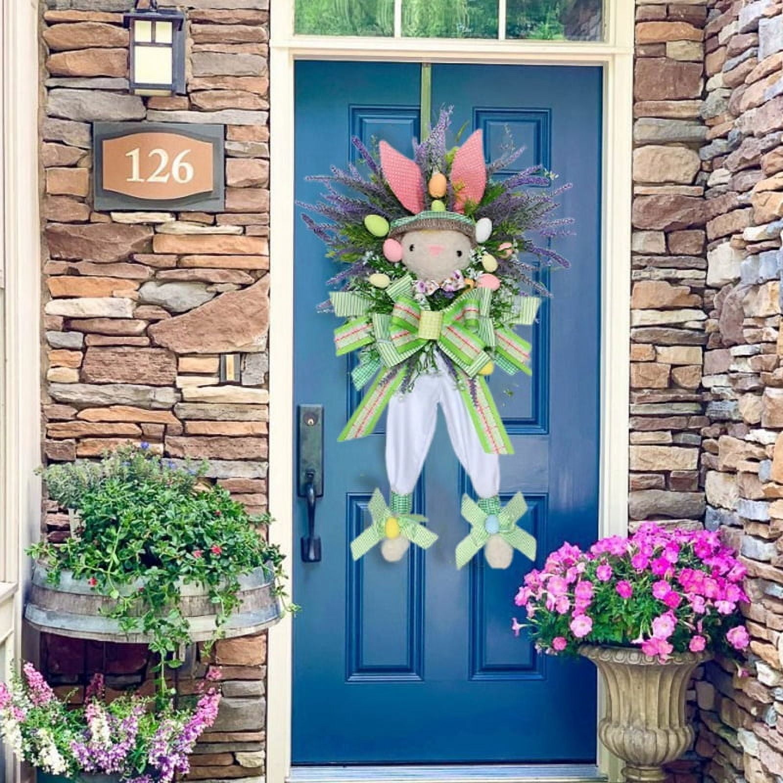 SunShiLing Easter Bunny Wreath For Front Door Or Wall Artificial Rabbit ...