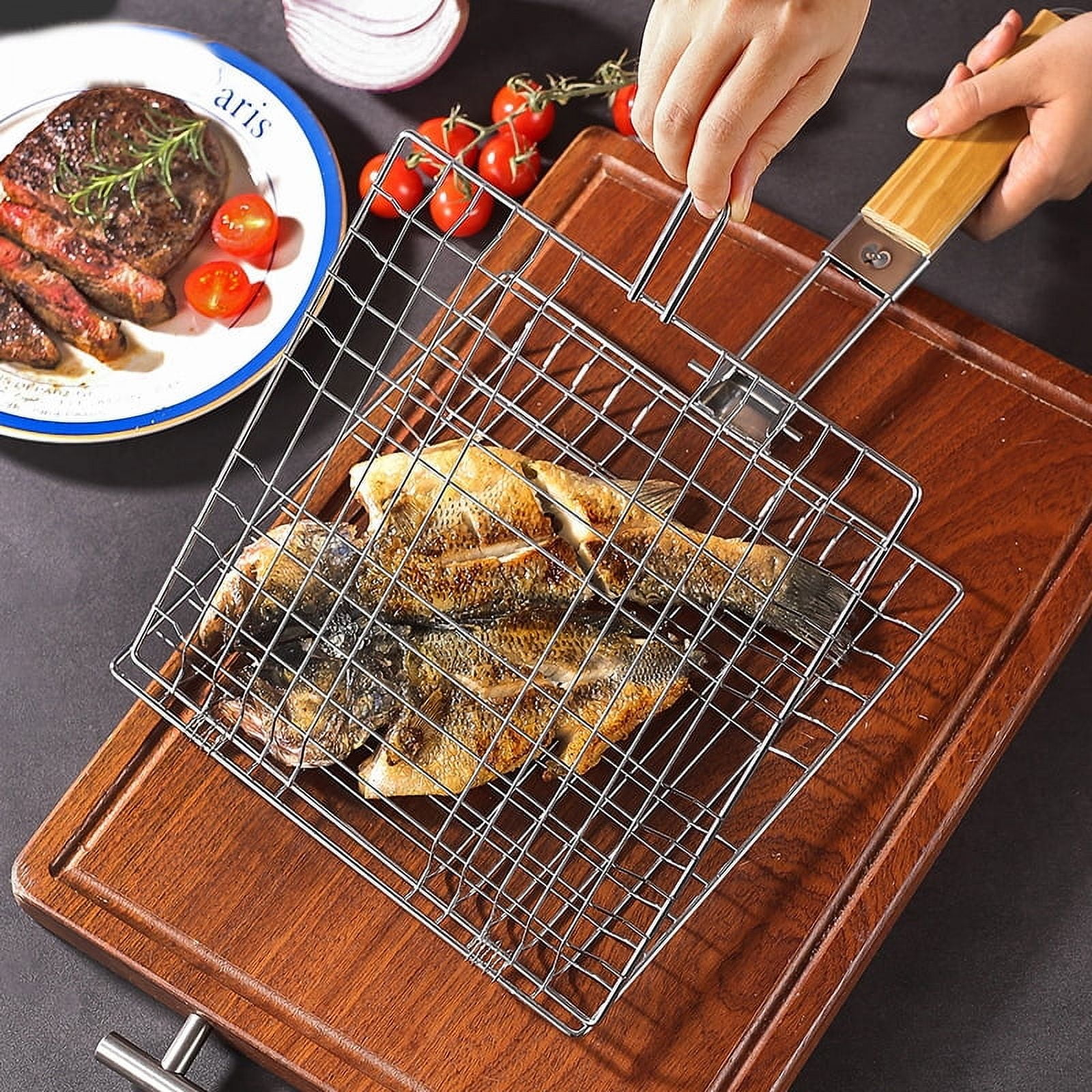 SunShiLing Outdoor Roasting Fish Grilling Basket Vegetable With Folding ...