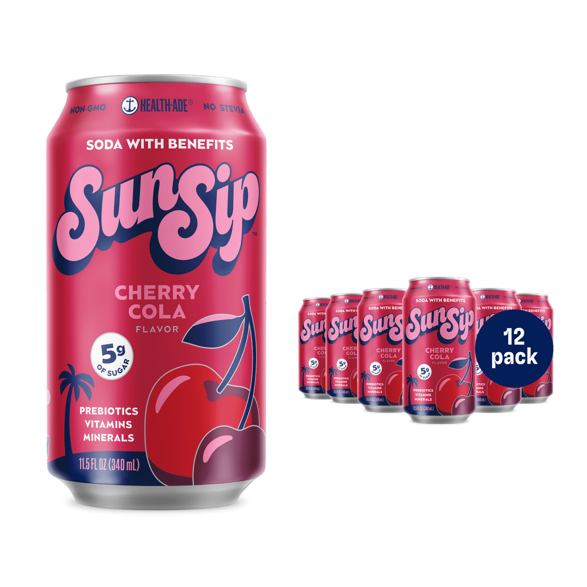 SunSip Cherry Cola Prebiotic Soda, 11.5 oz, 12 Pack Cans - Walmart.com
