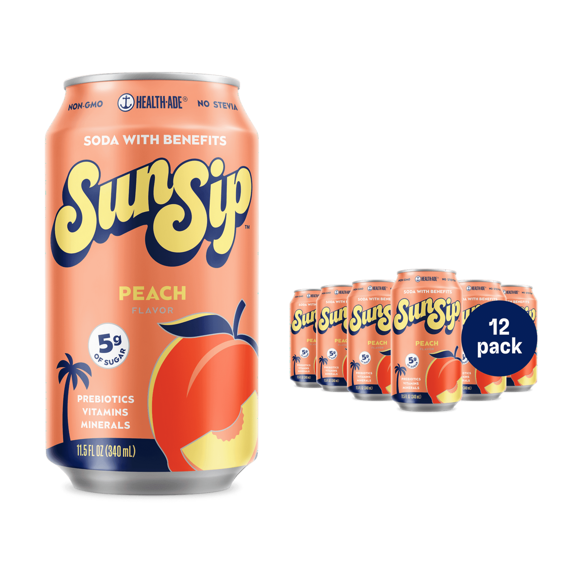 SunSip Peach Prebiotic Soda, 11.5 oz, 12 Pack Cans - Walmart.com