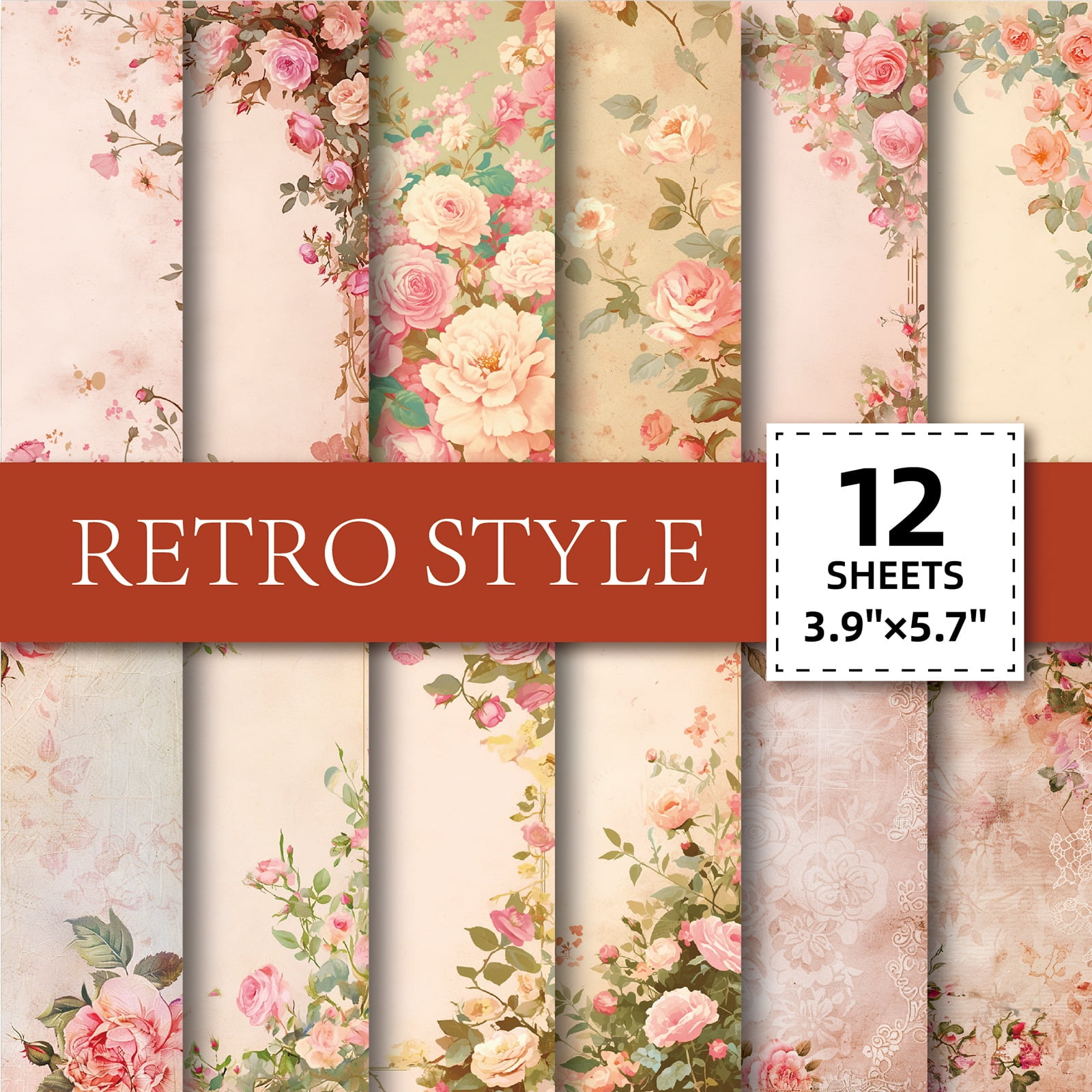 SunWMart Retro Scrapbook Paper, Vintage Floral Pattern Single Sided 6x6 ...