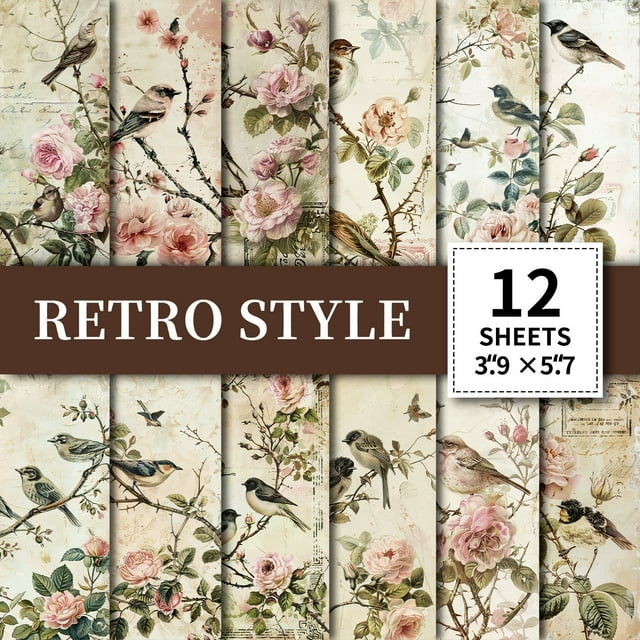 Sunwmart Retro Scrapbook Paper, Vintage Floral Pattern Single Sided 6x6