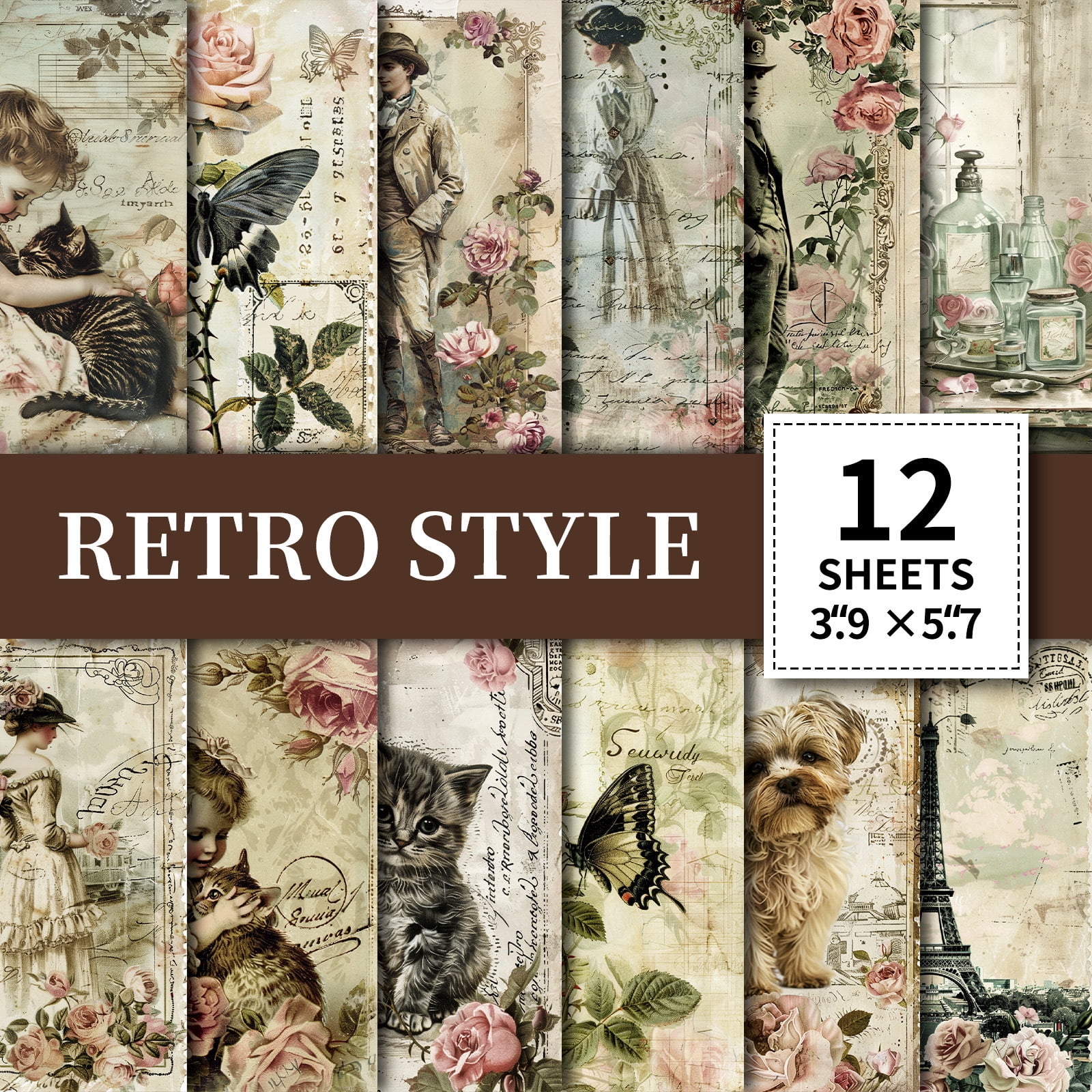 SunWMart Retro Scrapbook Paper, Vintage Floral Pattern Single Sided 6x6 ...