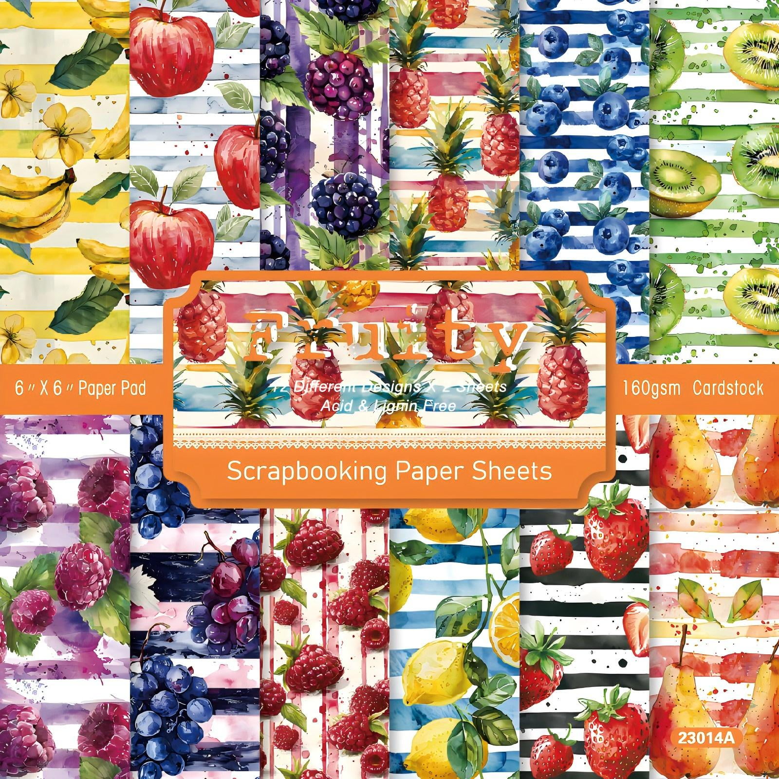 SunWMart Scrapbook Paper Pad, 24 Sheets 6 x 6 Inch Fruit Patterned ...