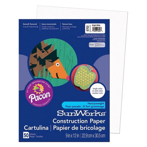 SunWorks Bright White Construction Paper, 9” x 12”, 50 Sheets, School ...