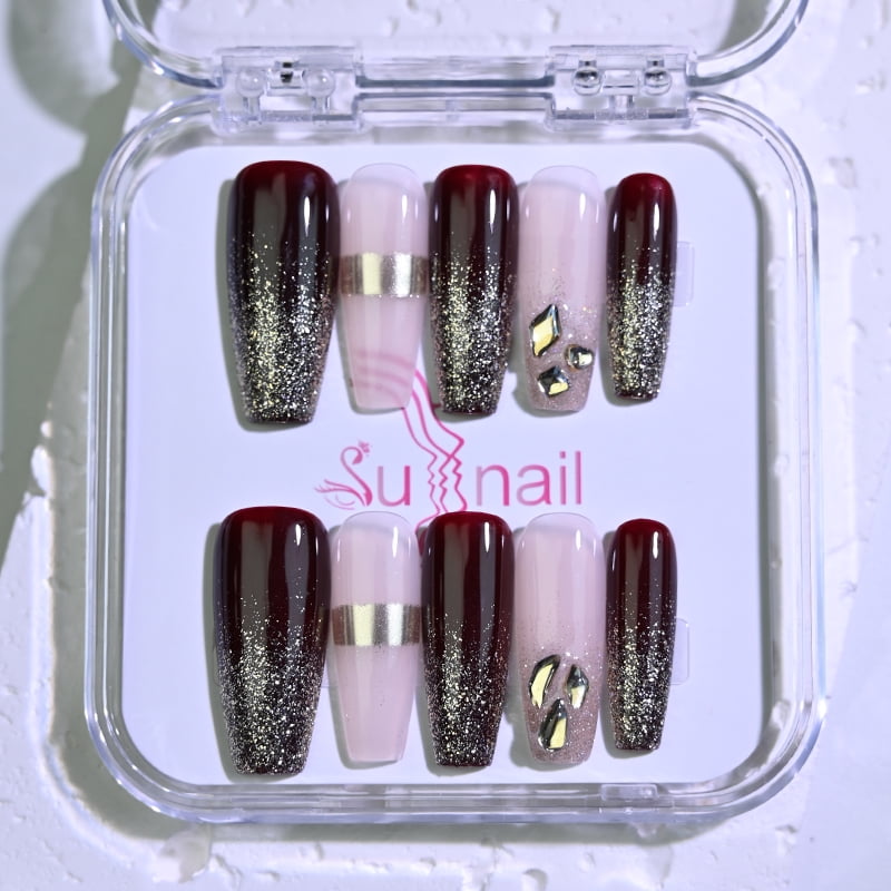 Sunail long real handmade nails cheap,short fake press on nails,red nail stickers,gold coffin ...