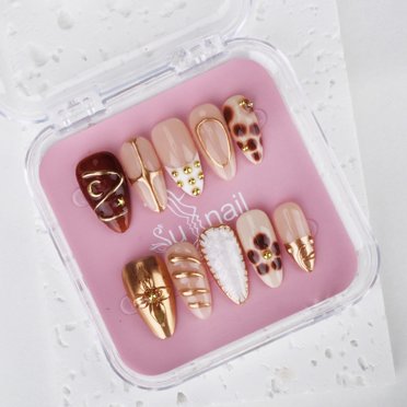 DEEHE Artificial Press On Nails Pure pink bow Reusable Fake Nails Set ...