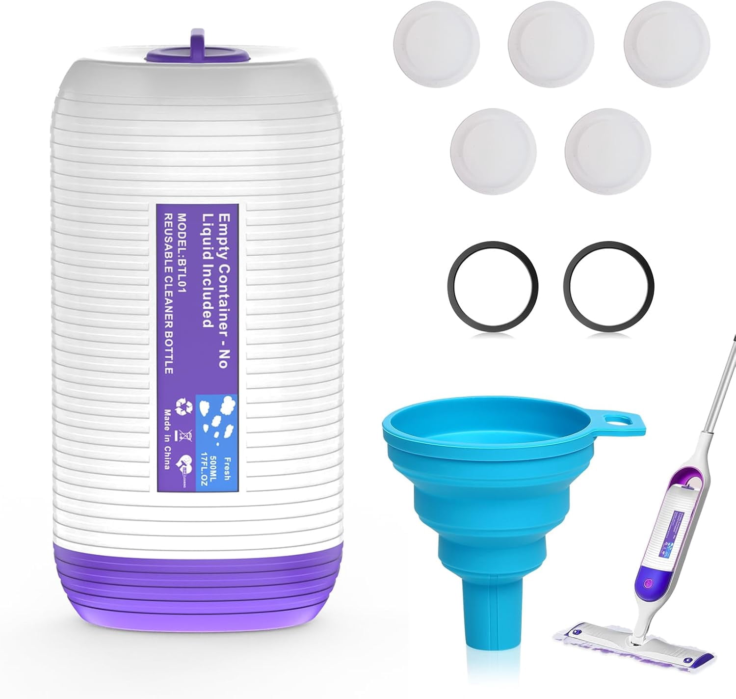 Sunbat Reusable Mop Refill Bottle, 500ML / 17 FL.OZ Container, with 6 ...