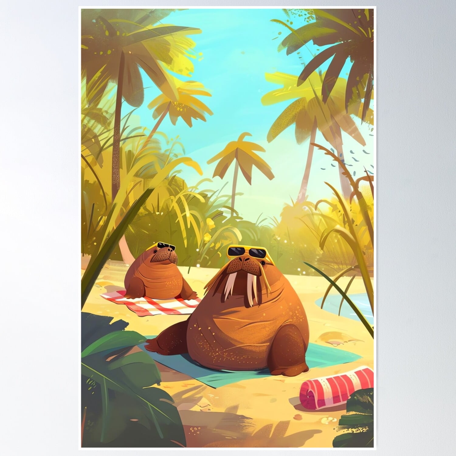 Sunbathing Walrus Fun Poster Wall Art, Modern Wall Decor, 24x36 ...