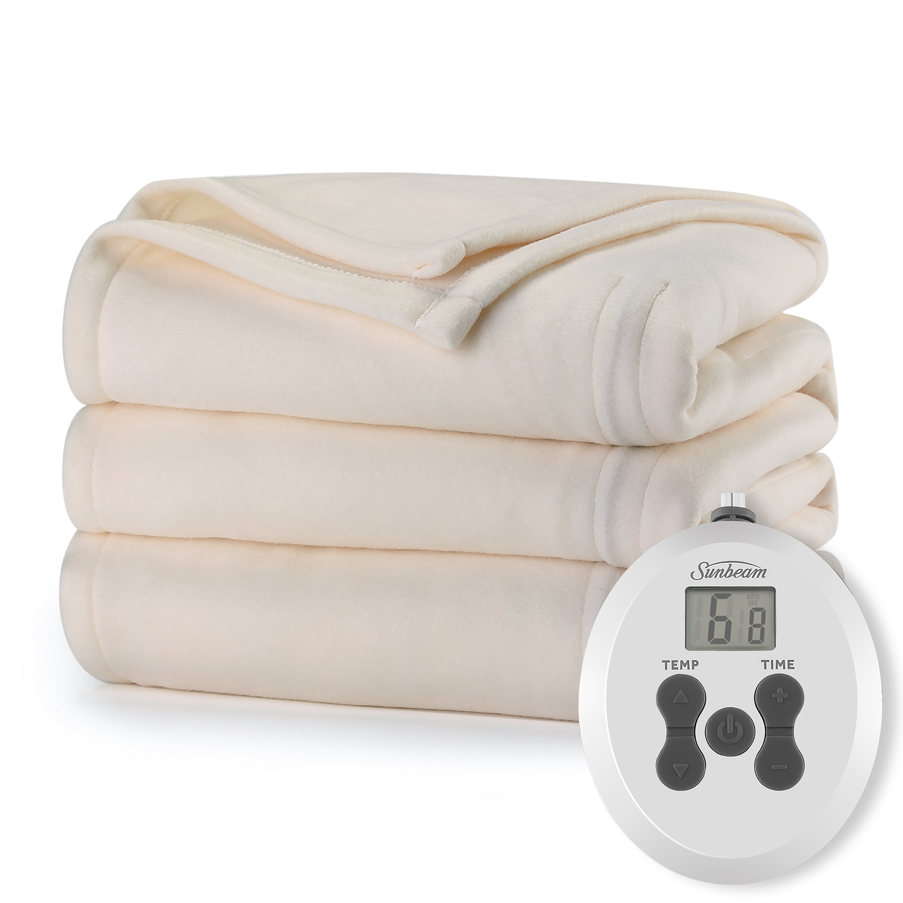 Sunbeam Heated Blanket, Cream Ultrafleece, Twin Size, 12 Heat Settings ...