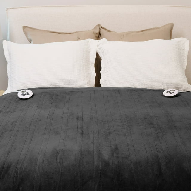 "Sunbeam Cozy Heated Queen Blanket, Dark Shadow, 84""x90"", 12 Settings ...