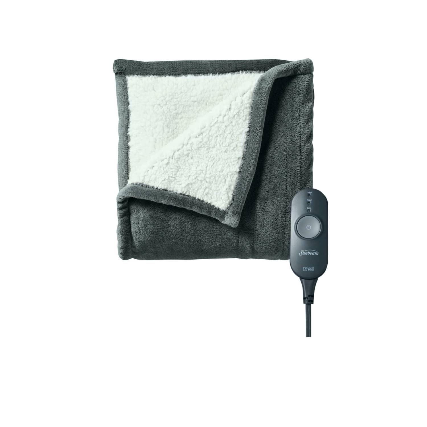 Sunbeam Heated Throw Blanket, Microplush and Sherpa, Warming, Slate ...