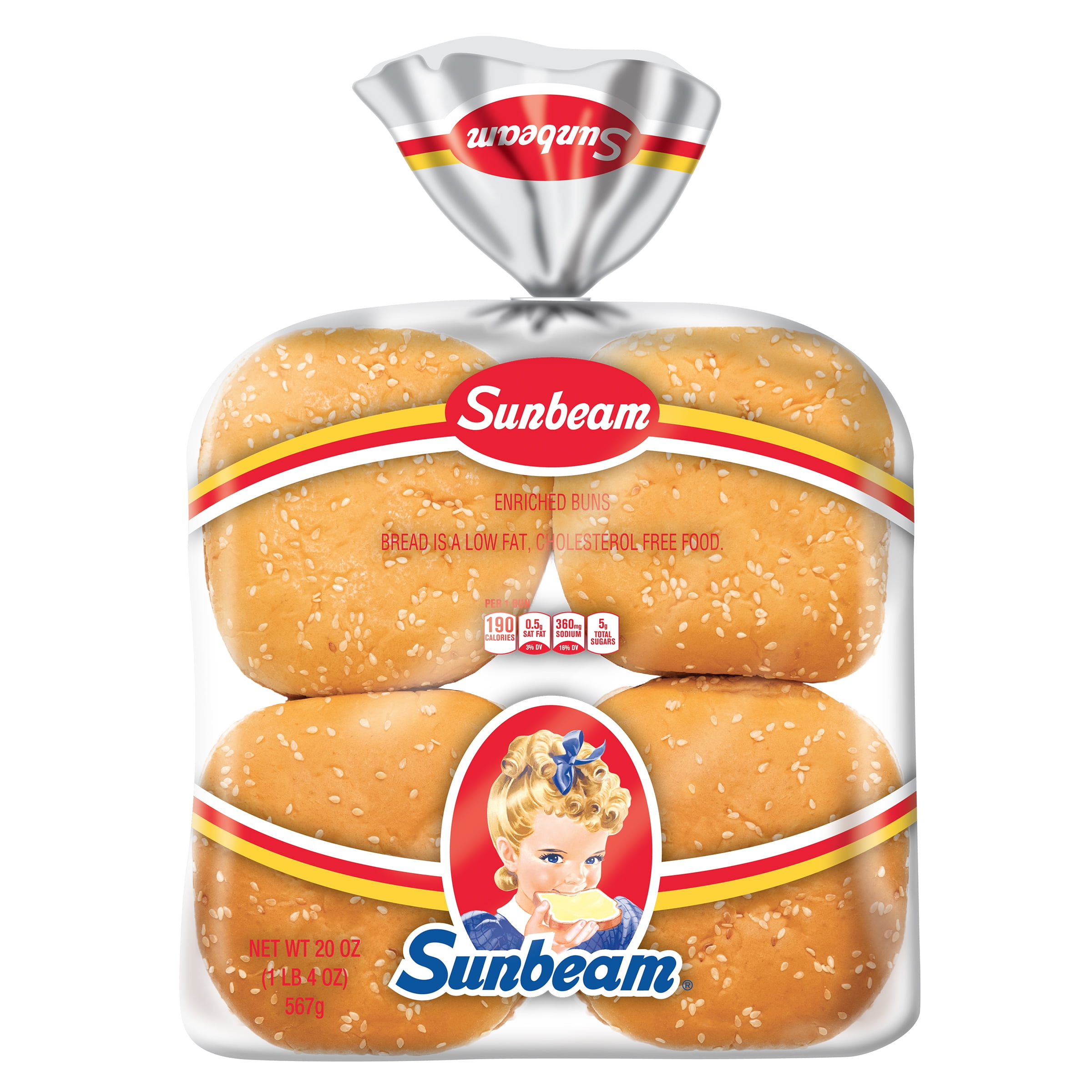 Sunbeam Jumbo Seeded Hamburger Buns, Enriched White Bread Sesame Seed ...