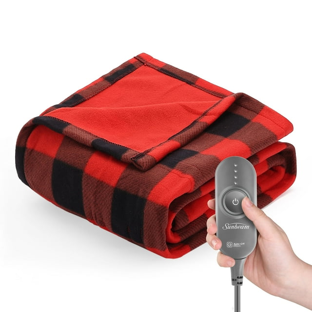 Sunbeam Fleece Electric Heated Throw Blanket, Red and Black Buffalo ...