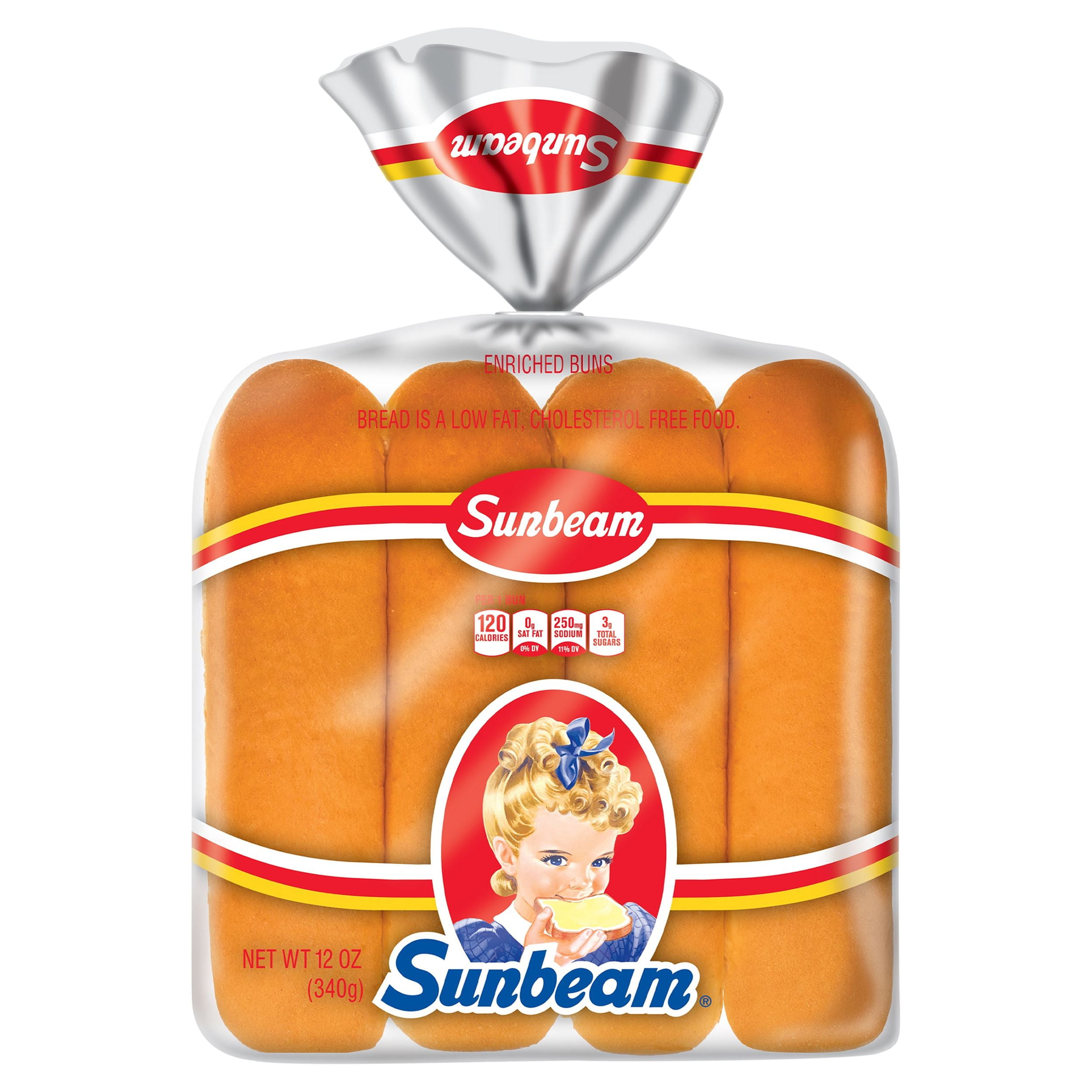 Sunbeam Hot Dog Buns, Enriched White Bread Hot Dog Buns, 8 Count, 12 oz ...