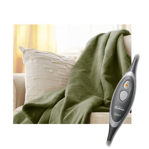 Sunbeam Microplush Electric Heated Throw Blanket Ivy Green 8030-030-622 ...
