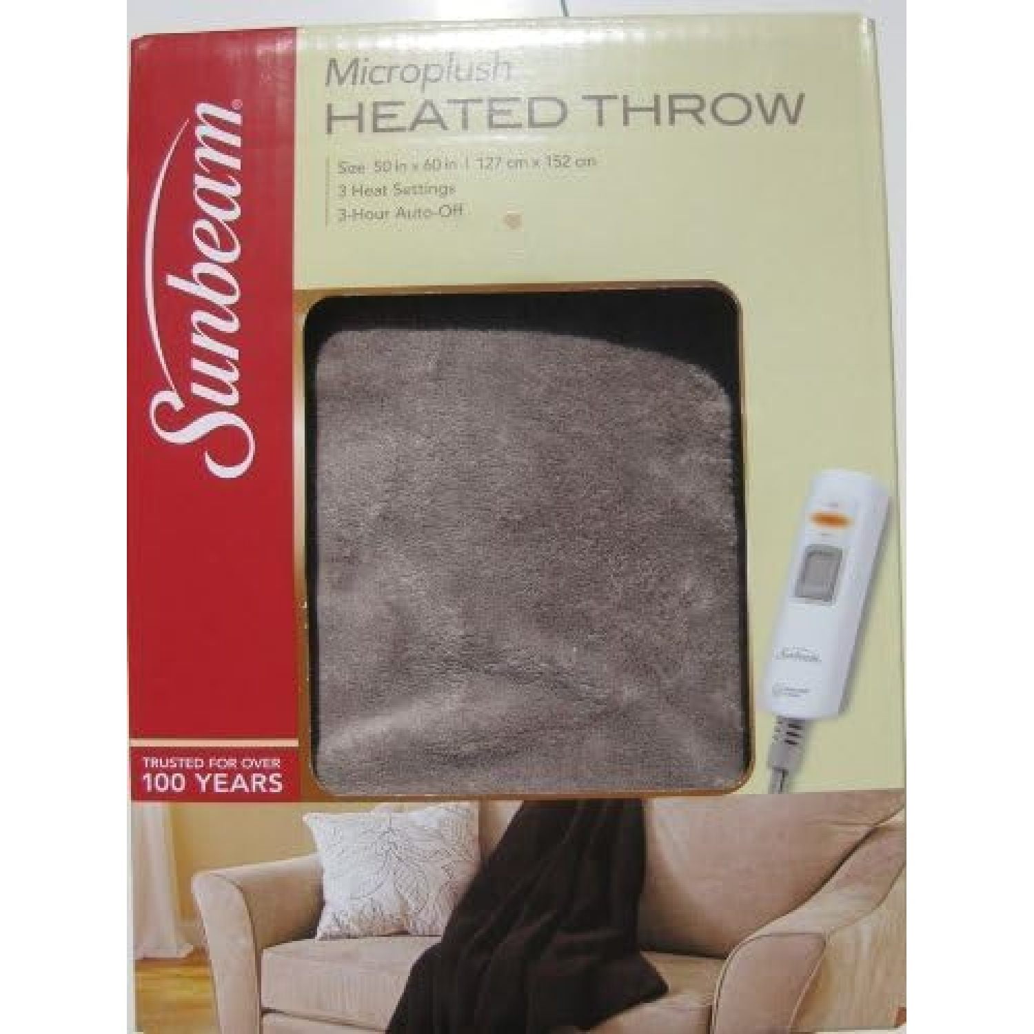 Sunbeam Microplush Heated Electric Throw - Tan - Walmart.com