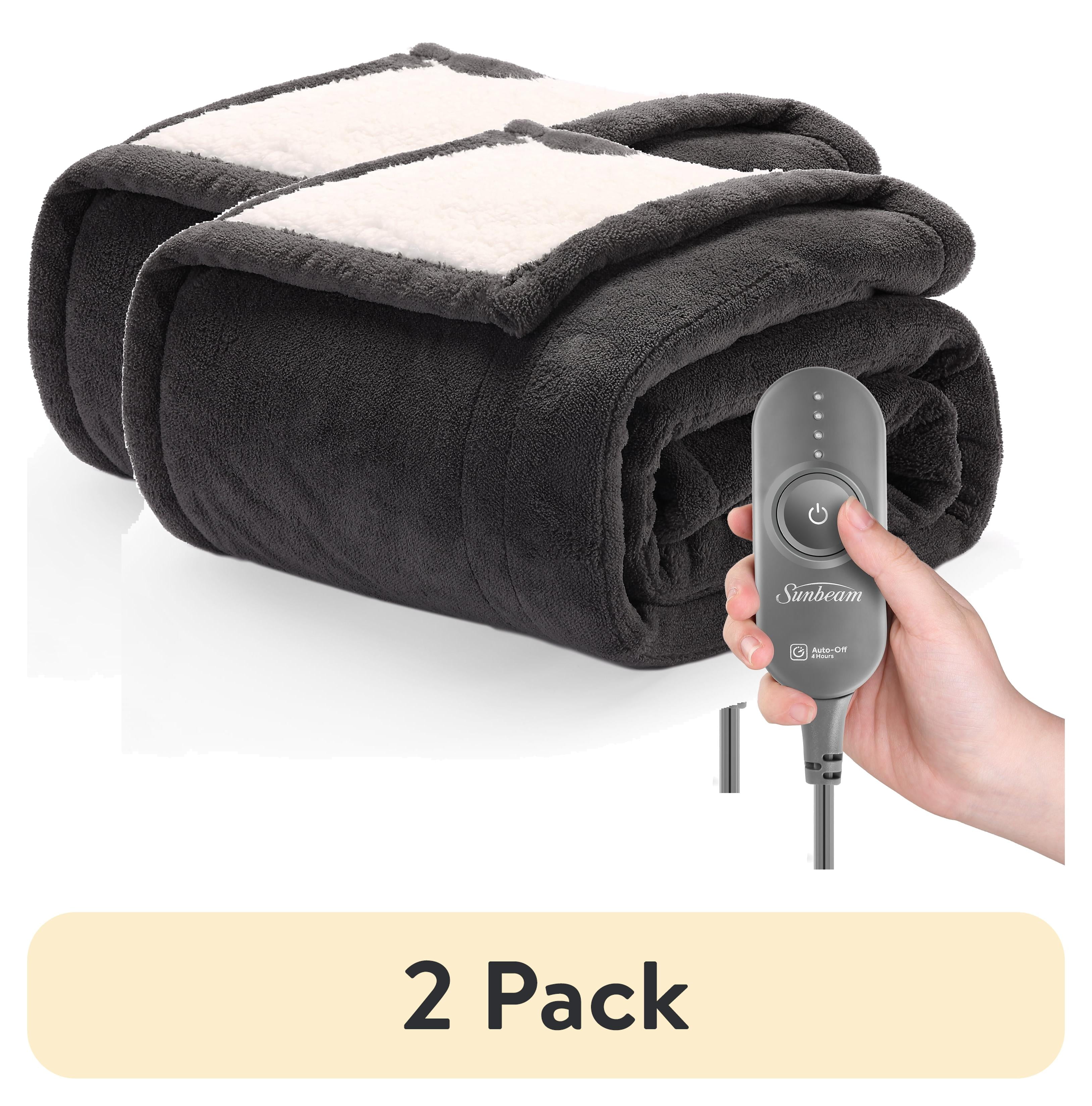 (2 pack) Sunbeam Microplush Sherpa Electric Heated Throw Blanket, Slate ...