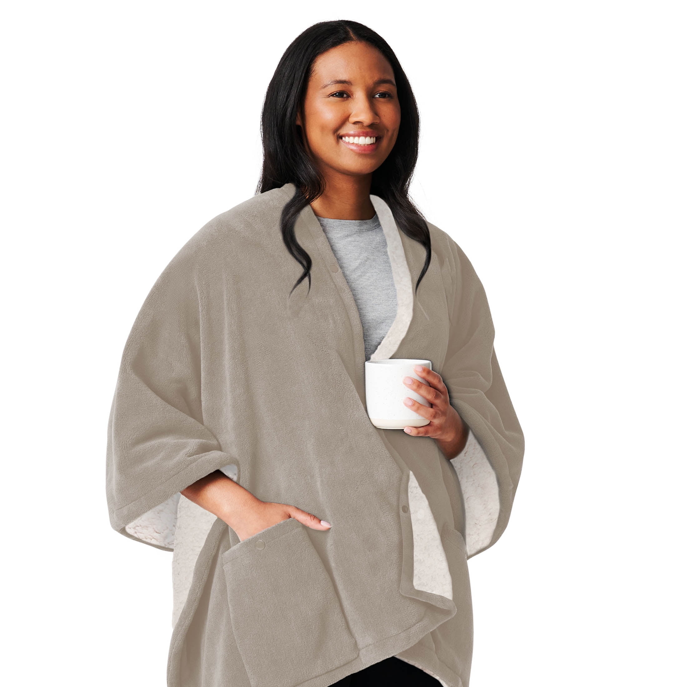 Sunbeam On-The-Go Throw Peyote Microplush Sherpa (Faux Shearling), 4 Heat Settings, Cordless ...