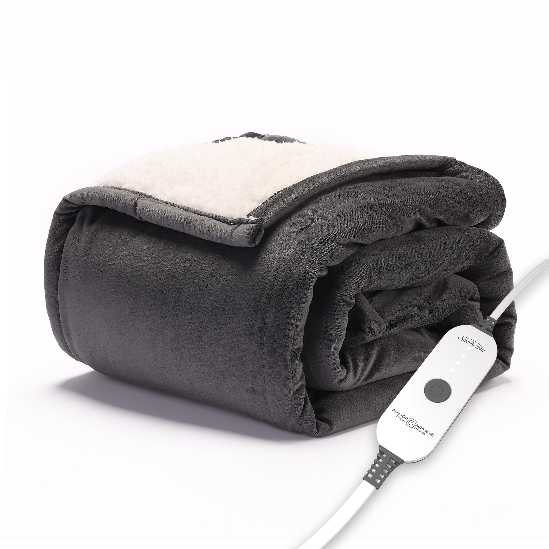 Sunbeam Quilted Royal Posh Velvet Reverse Sherpa Heated Throw Electric ...