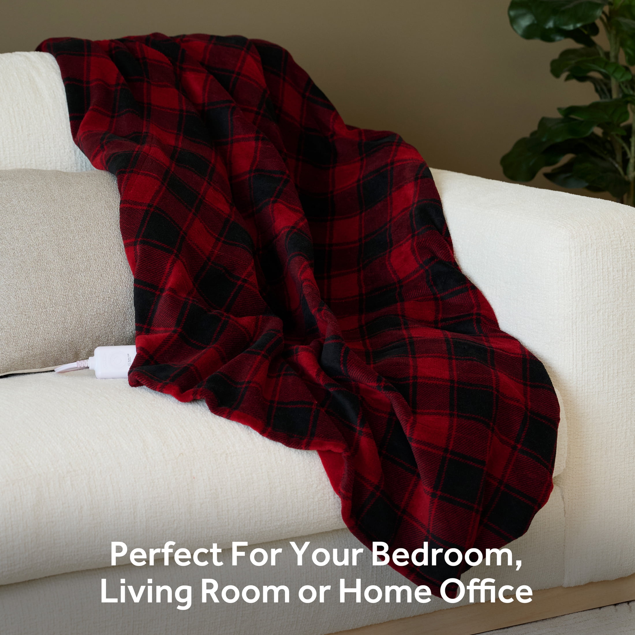 Sunbeam Red Plaid Oversized Throw Red Plaid Microplush, 4 Heat Settings ...