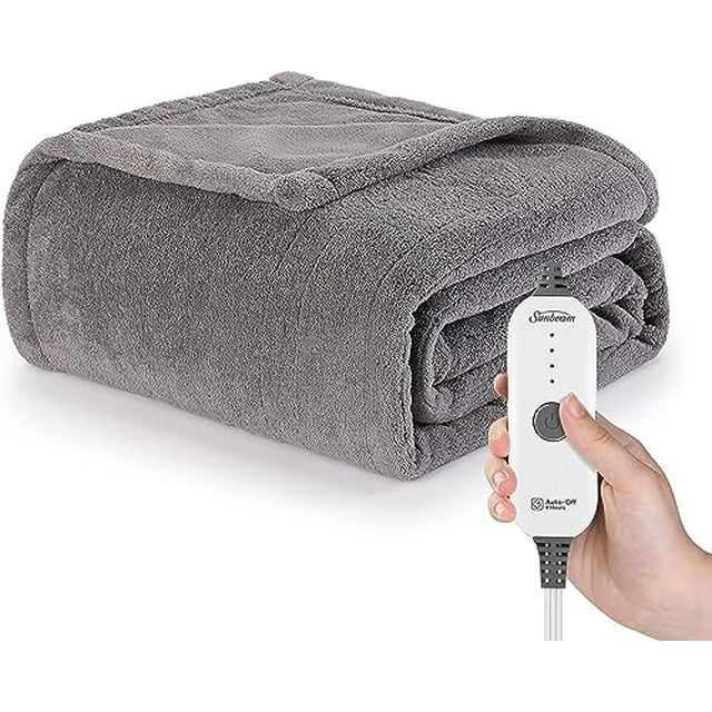 Sunbeam Royal Luxe Dove Gray Heated Throw Blanket Adjustable Heat ...